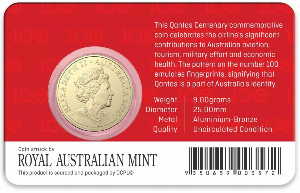 2020 Qantas Centenary $1 Uncirculated Coin in Card (Red) – Thompsons Coins