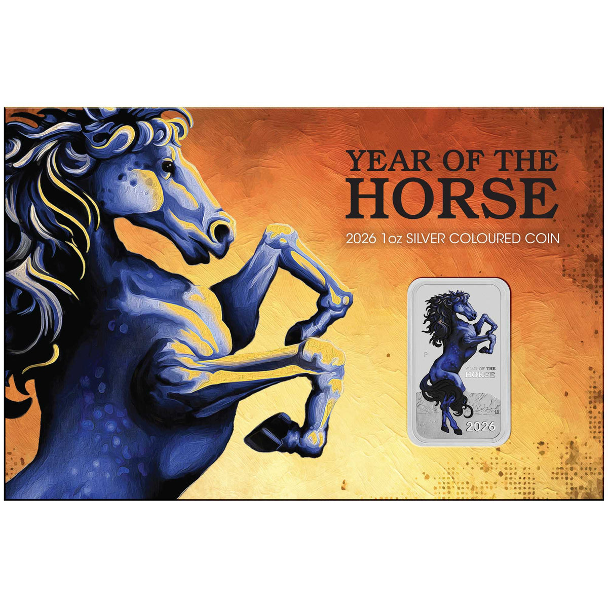 Lunar Horse 2026 1oz Silver Coloured Rectangular Coin – Thompsons Coins