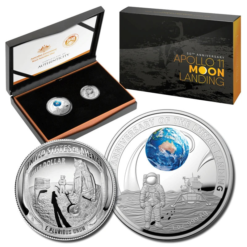 2019 Australia & United States Apollo 11 Moon Landing 2 Coin Proof Set ...
