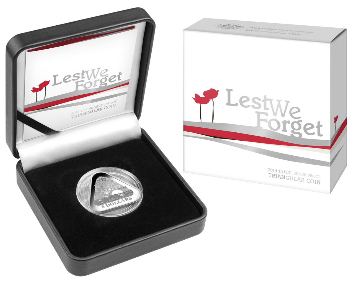 2014 $5 Lest We Forget Silver Triangular Proof Coin – Thompsons Coins