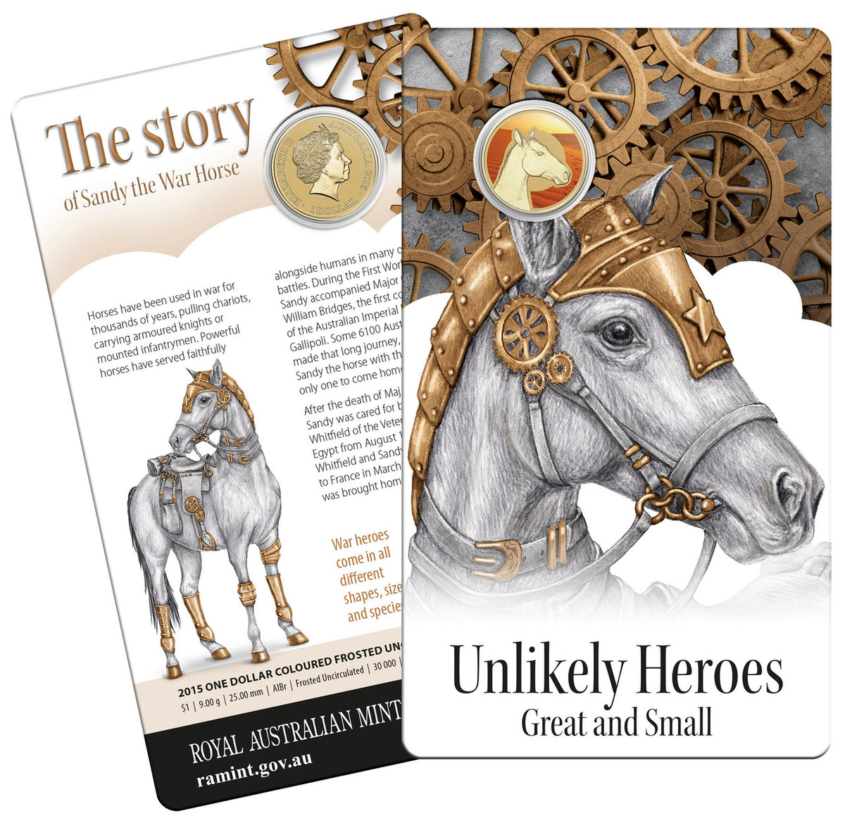2015 $1 Unlikely Heroes Sandy The War Horse Coloured Uncirculated Coin ...