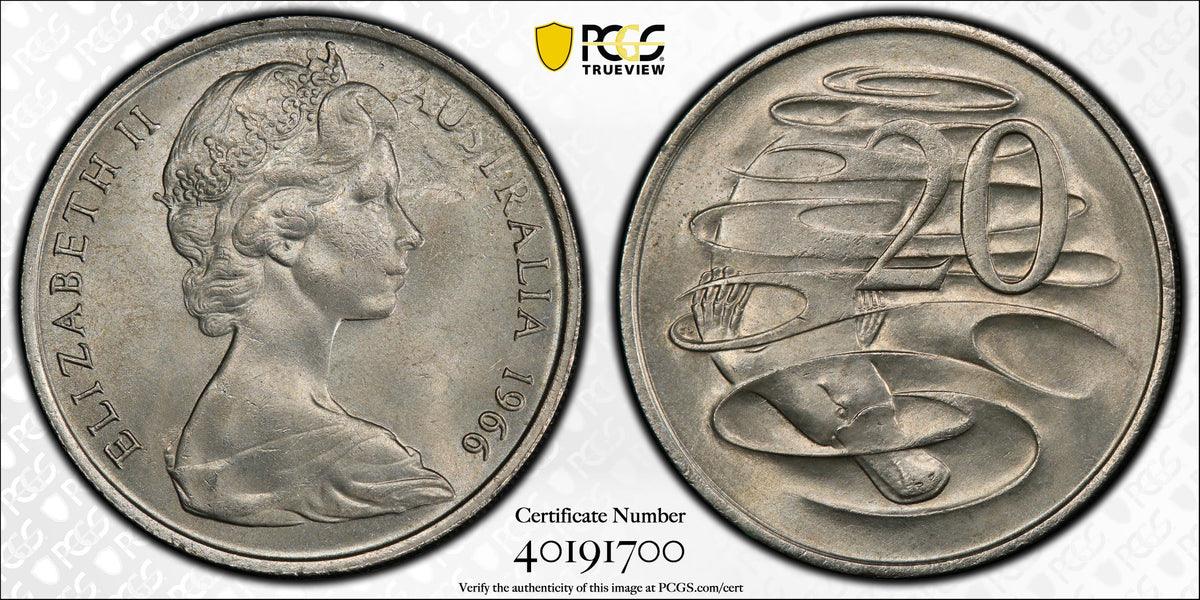 1966 20 Cent Struck Through Error Coin MS64 – Thompsons Coins
