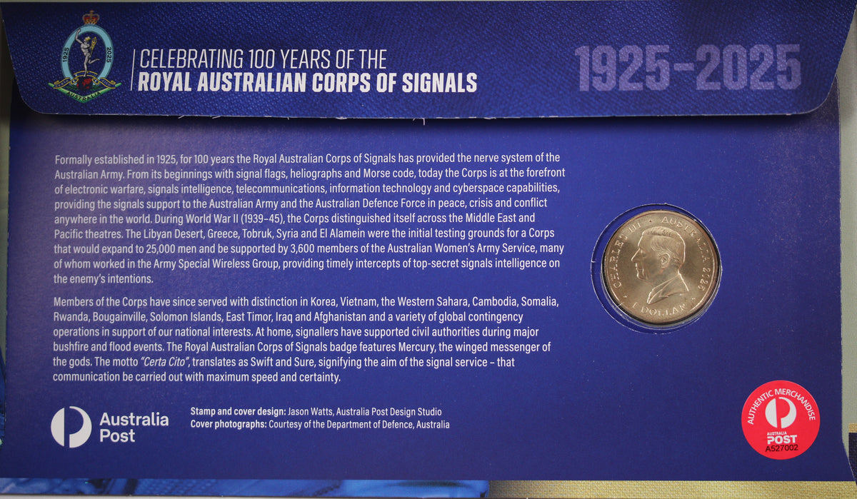 2025 $1 Centenary of Royal Australian Corps of Signals Perth Money Exp ...