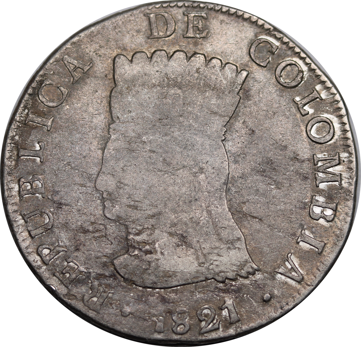 Republic of Colombia 1821 Silver 8 Reales aVF – Thompsons Coins