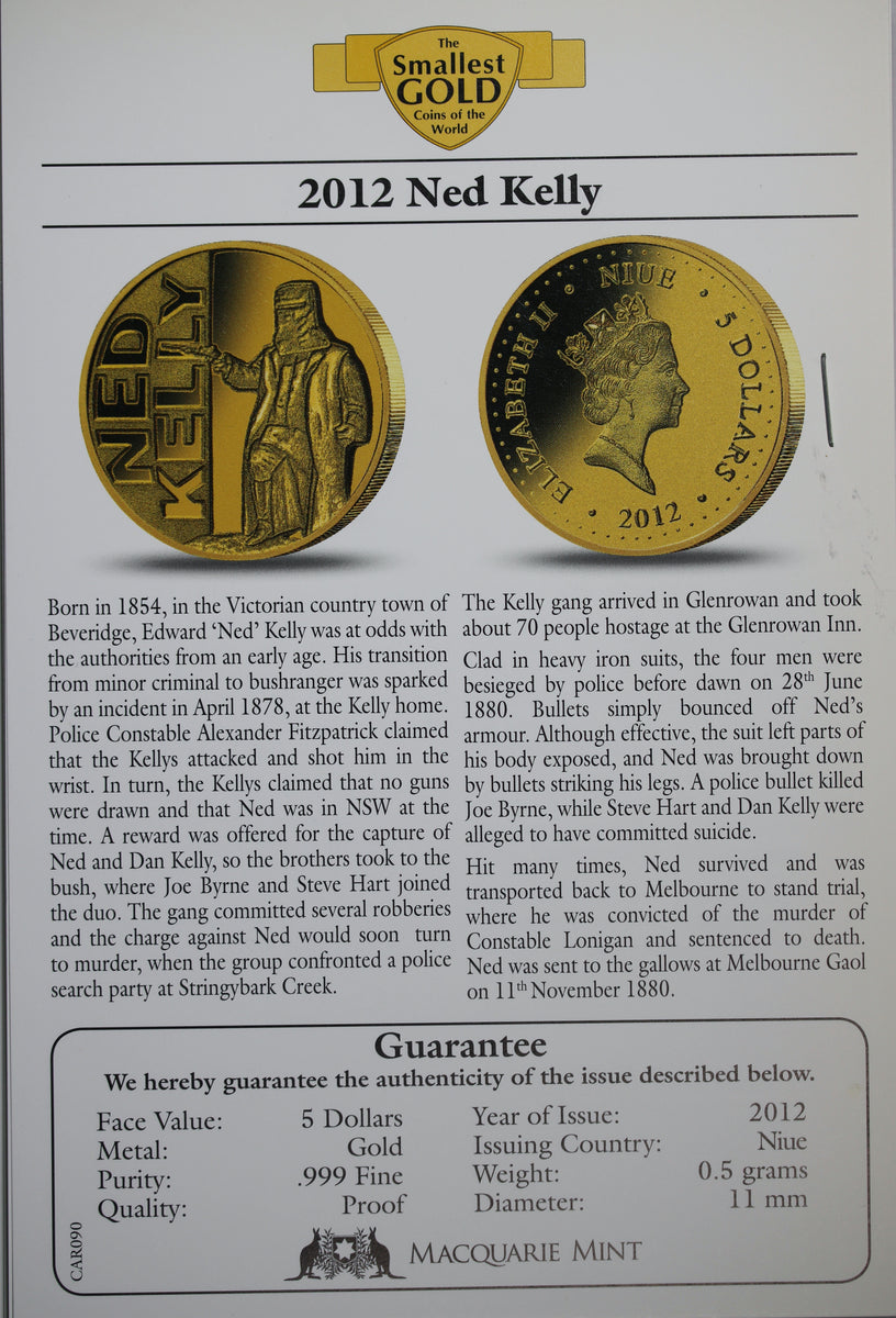 2012 Niue $5 Ned Kelly 0.5g Gold Coin – Thompsons Coins