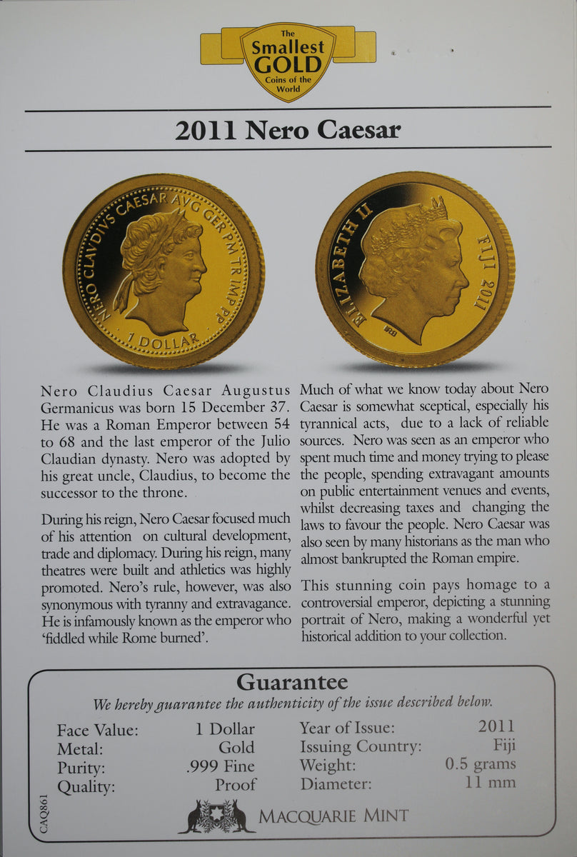 2011 Fiji $1 Nero Caesar 0.5g Gold Coin – Thompsons Coins