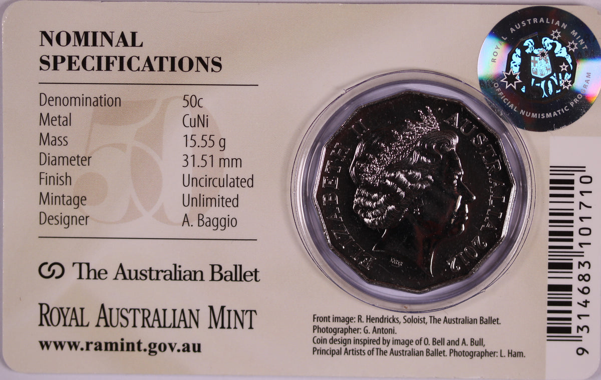 2012 50 Cent Coin Ballet 50th Anniversary Carded UNC – Thompsons Coins