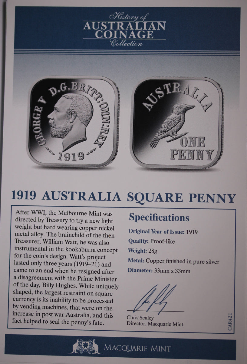 History of Australian Coinage 1919 Australia Square Penny – Thompsons Coins