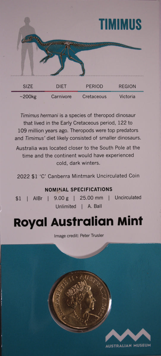 2022 $1 Timimus Dinosaurs Down Under UNC - 'C' Mintmark – Thompsons Coins
