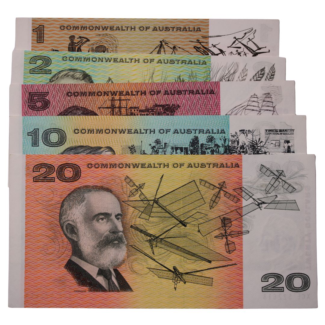 1968-1971 Phillips/Randall Signature Set ($1, $2, $5, $10, $20) aUNC/U ...
