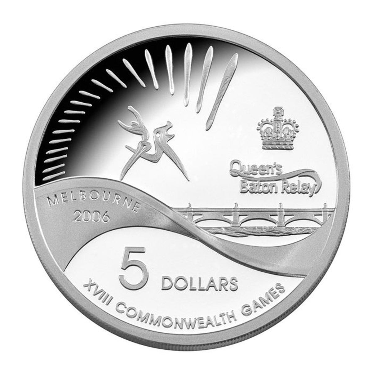 2006 $5 Commonwealth Games Melbourne Queen's Baton Relay 1oz Silver Pr ...