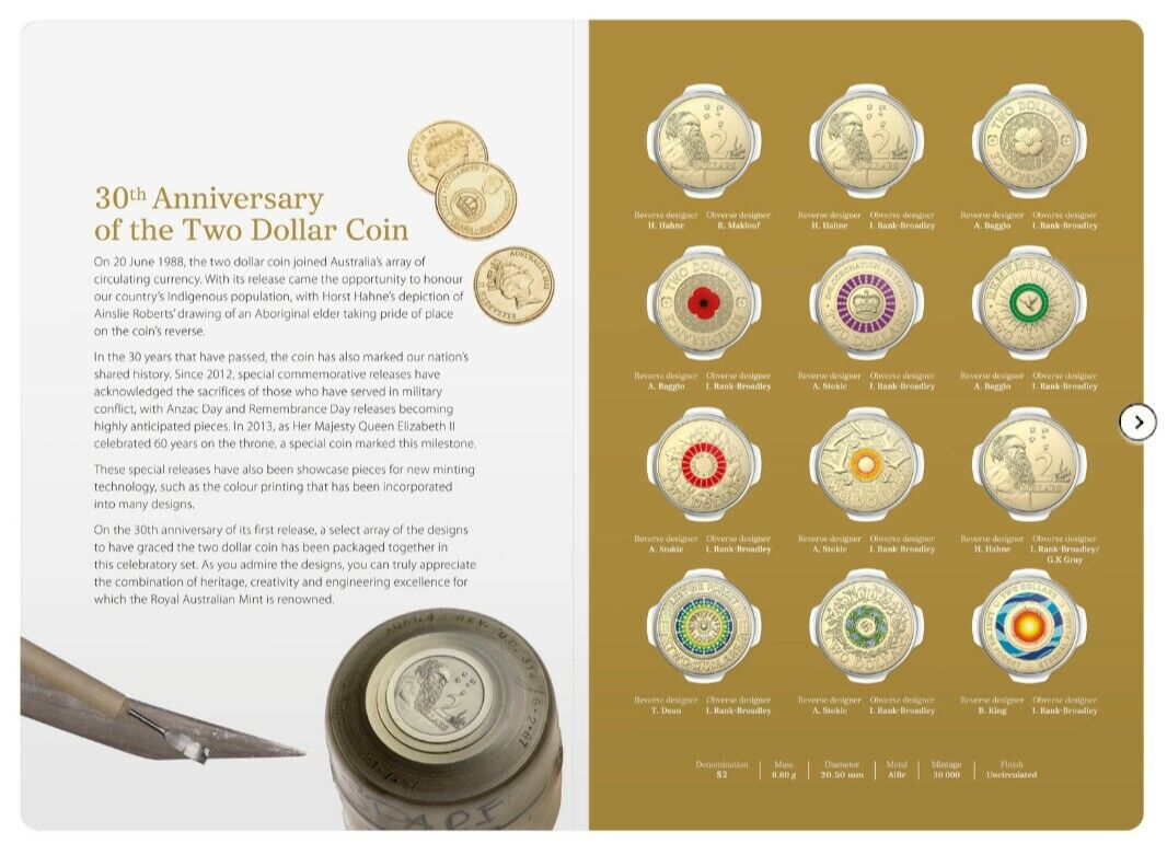 2018 $2 30th Anniversary Of The $2 Coin 12 Coin Set – Thompsons Coins