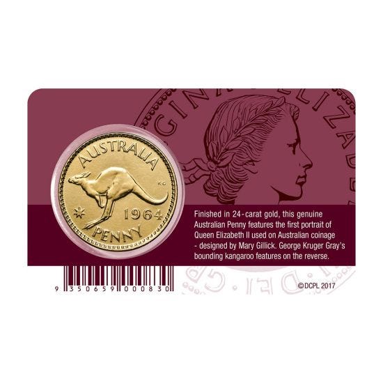 1953-64 Queen Elizabeth II First Portrait Gold Plated Penny – Thompsons ...