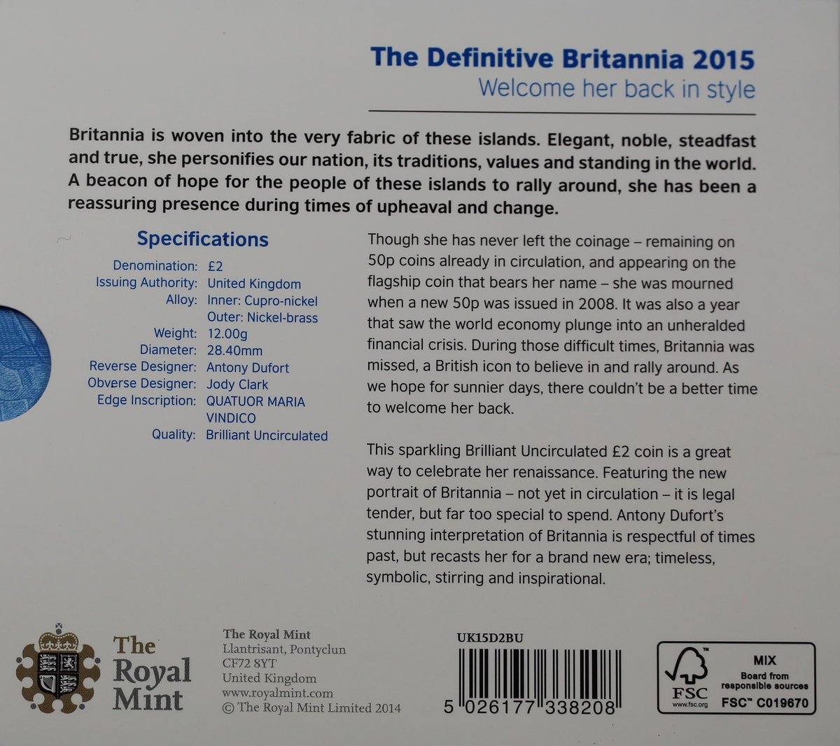 GB 2015 Britannia Renaissance 2 Pound BU – Thompsons Coins