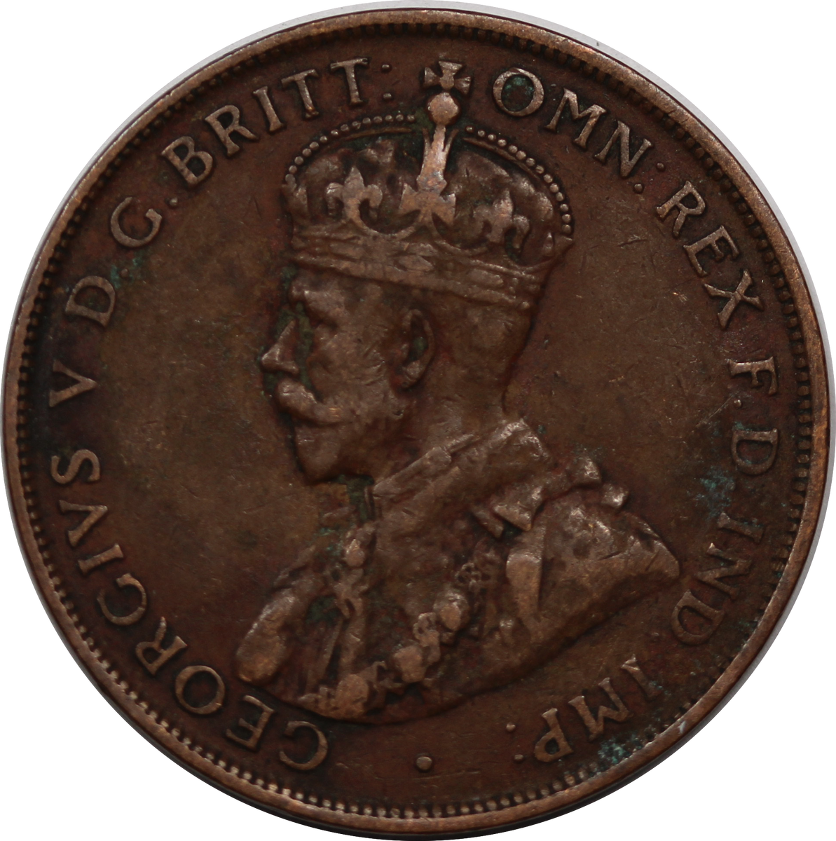 1925 Penny aFine w/ Verdigris – Thompsons Coins