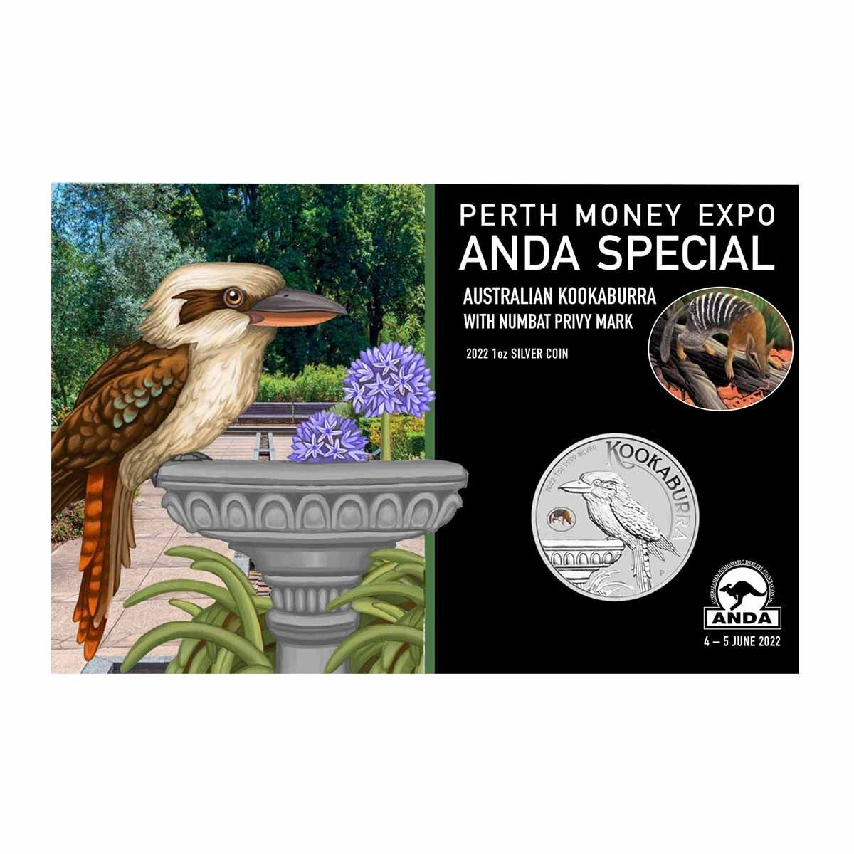 2022 Perth ANDA Money Expo $1 Kookaburra Numbat Privymark 1oz Silver C ...