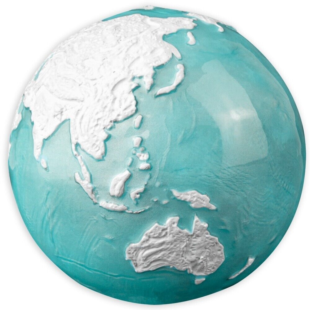 2023 Blue Earth Sphere Marble 'Frozen' 3oz $5 Silver Brilliant Uncircu ...